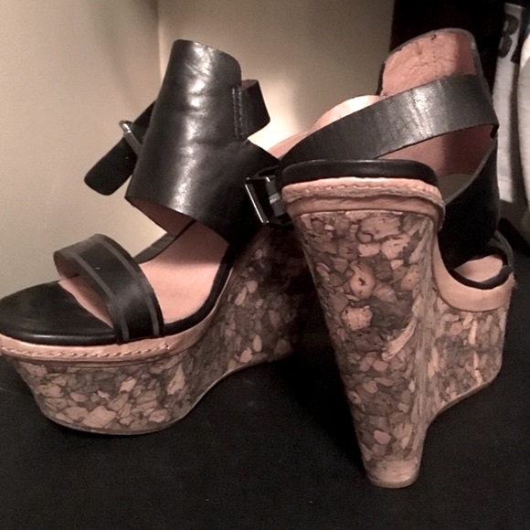 Modern Vintage | Shoes | Black Platform Leather Cork Stacked Wedges Y2k ...